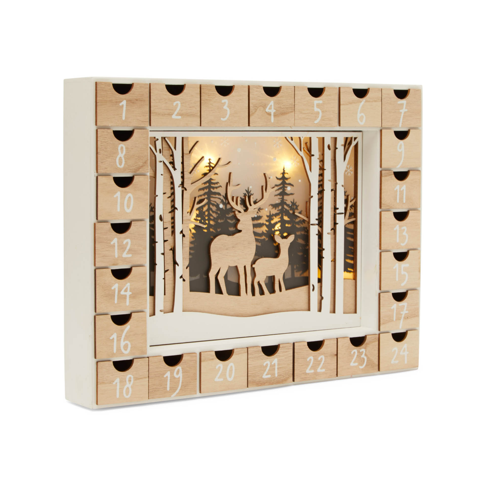 Calendario avvento in legno con luci LED